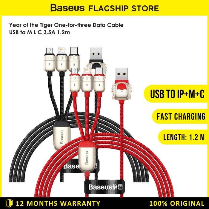 Baseus Year of the Tiger 3in1 Kabel Charger USB A to M L C 3.5A 1.2M ...