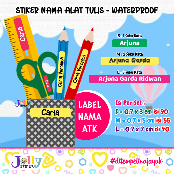 Stiker Nama Anak Buat Alat Tulis Custom Anti Air Sticker LAbel Nama ...