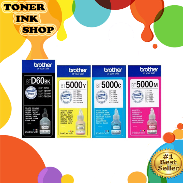 Brother BT5000 & BT D60 BK Original Ink Bottles Set of 4 Colors ( Black ...