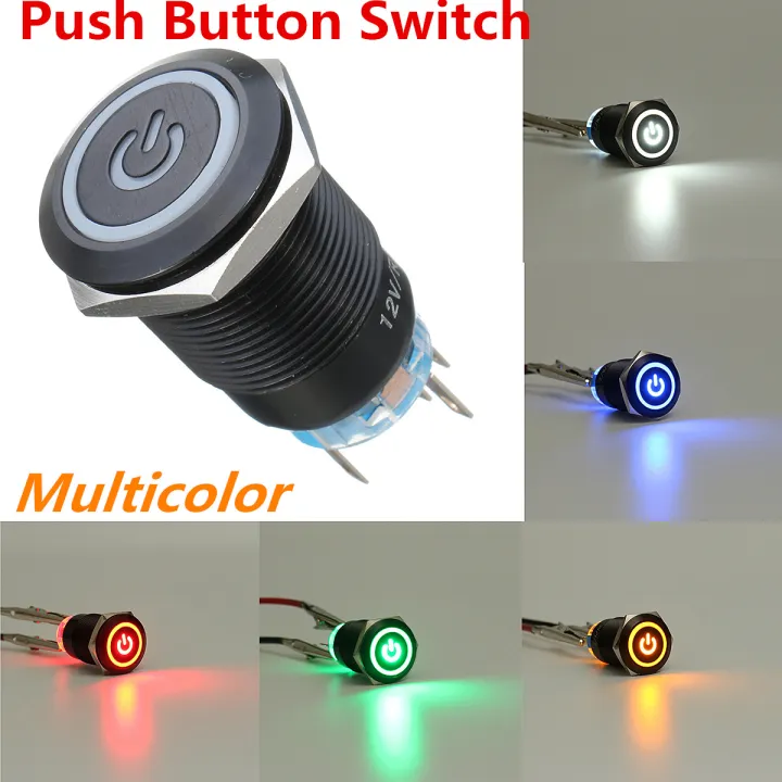 12V 19mm Black Push Button Switch Power Angle Eye Flat Head 5 Pins Car ...