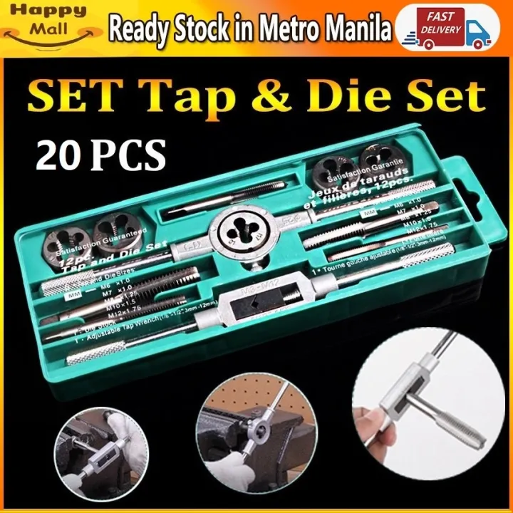 12/20Pcs Tap and Die Set Metric Hand Threading Plugs Straight Taper Wrench Reamer Tools In the ...