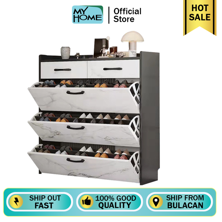 MYHOME Shoe Cabinet Double Flip Shoe Cabinet Wood Shoe Rack Organizer ...