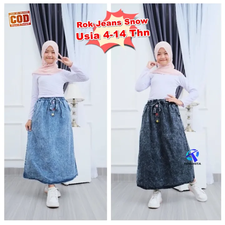 Rok Jeans Snow Anak Rok Panjang Anak Usia 4-14 Tahun | Lazada Indonesia