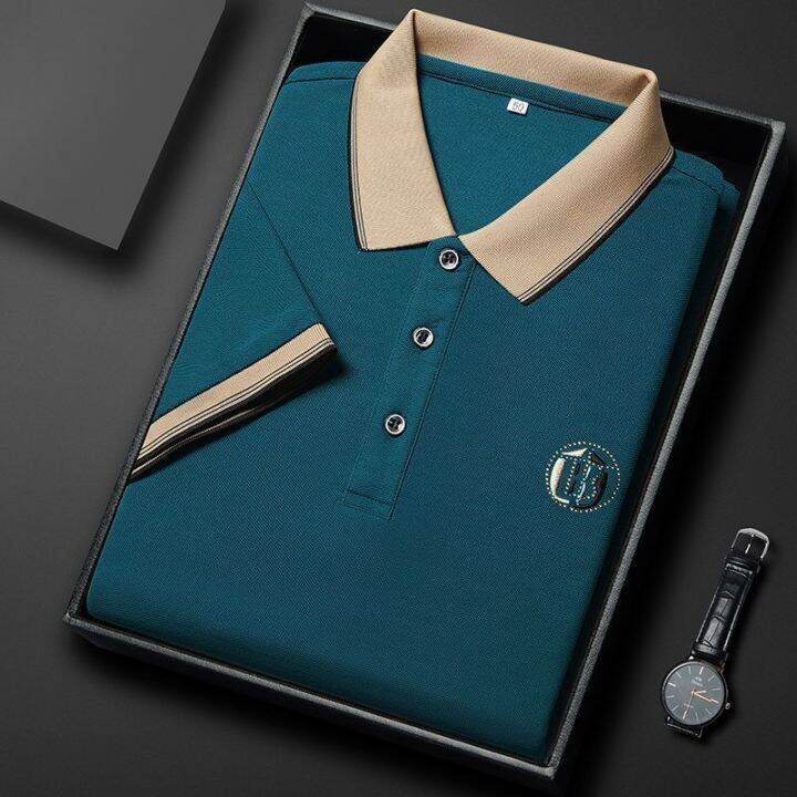 Business Polo Shirt for Men Cotton Short Sleeve T-shirt Mbroidery Lapel ...