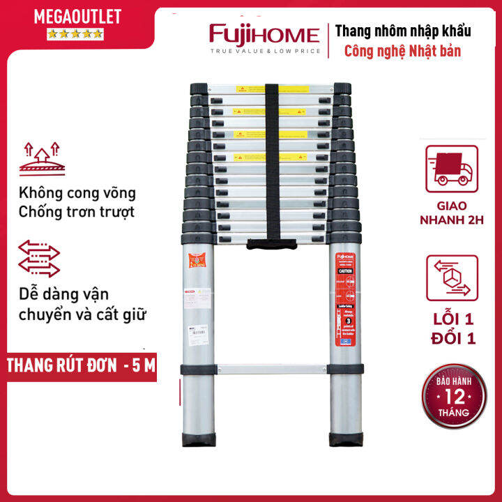 Thang nhôm rút gọn đơn 3.8M- 4,4M- 5M nhập khẩu CN Nhật Bản FUJIHOME ...