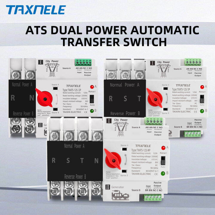 Din Rail 2P 3P 4P ATS Dual Power Automatic Transfer Switch 63A 100A 125A Selector Switches ...