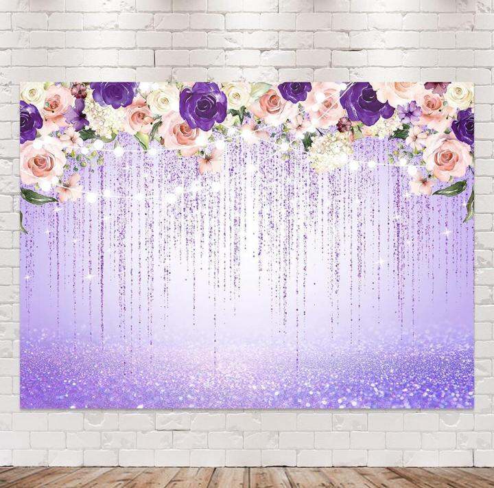 Flower Purple Backdrop for Girl Women Birthday Party Flowers Diamonds ...