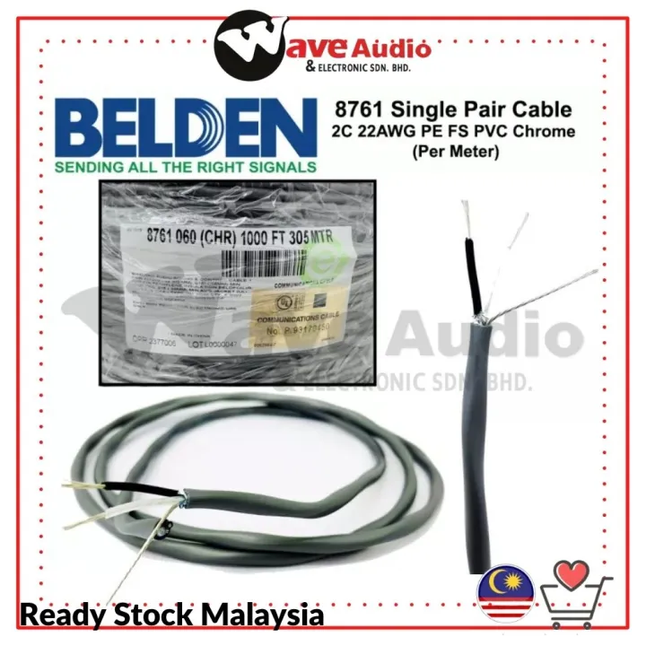 Belden 8761 Single Pair Cable 2C 22AWG PE FS PVC Chrome 1000 Feet ...