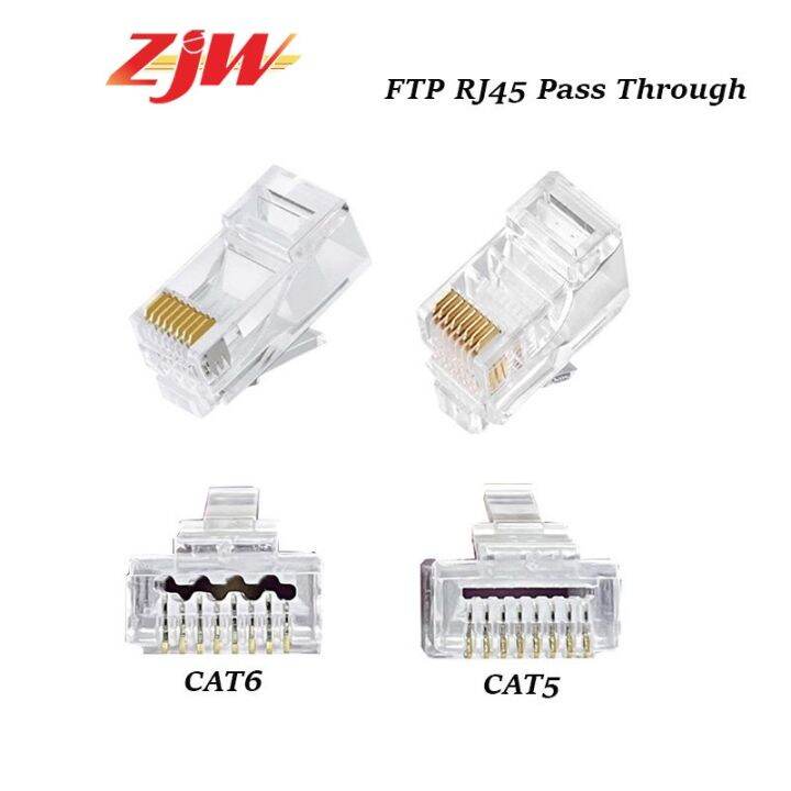 ZJW 100Pcs CAT5/CAT6 FTP RJ45 Pass Through RJ45 Connector Unshielded ...