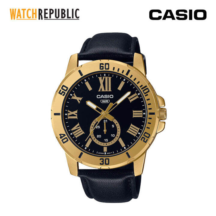Casio Analog Leather Black Leather Analog Quartz Watch For Men CMTP ...