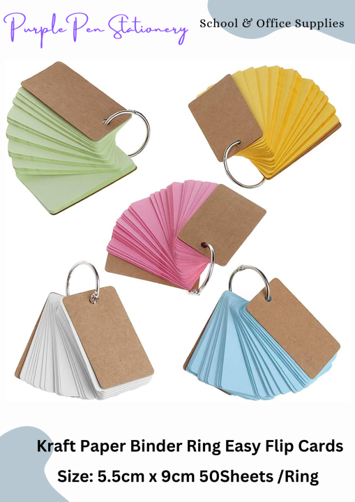 50SHEETS Kraft Paper Binder Ring Easy Flip Cards Study Iron Ring ...