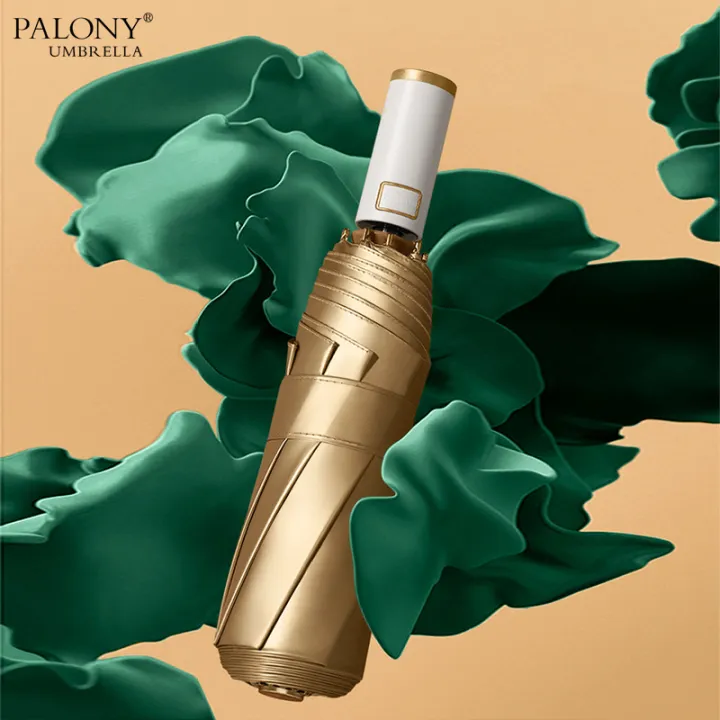 PALONY ใหม่3พับแข็งไทเทเนียมทองอัตโนมัติอย่างเต็มที่ร่ม8พันลมฝนผู้หญิง ...