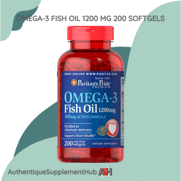 Puritan's Pride Omega-3 Fish Oil 1200 mg, 200 Softgels - Supports Cardiovascular Health | Lazada PH