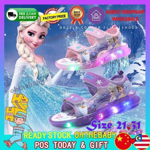 Girl's Sandals LED Elsa Sandals Disney Cartoon Sandals Kids Slippers ...