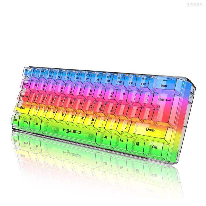HXSJ V700T 61-Key RGB Transparent Gaming Keyboard USB Backlit Keyboard ...