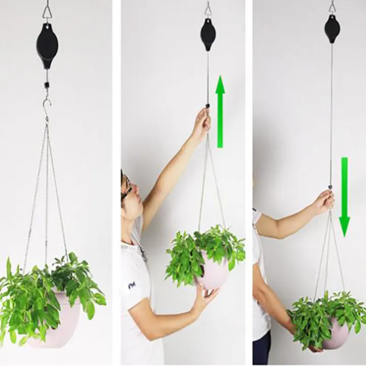 Flower Retractable Garden Pulley Basket Pull Down Hanging Hanger Plant ...