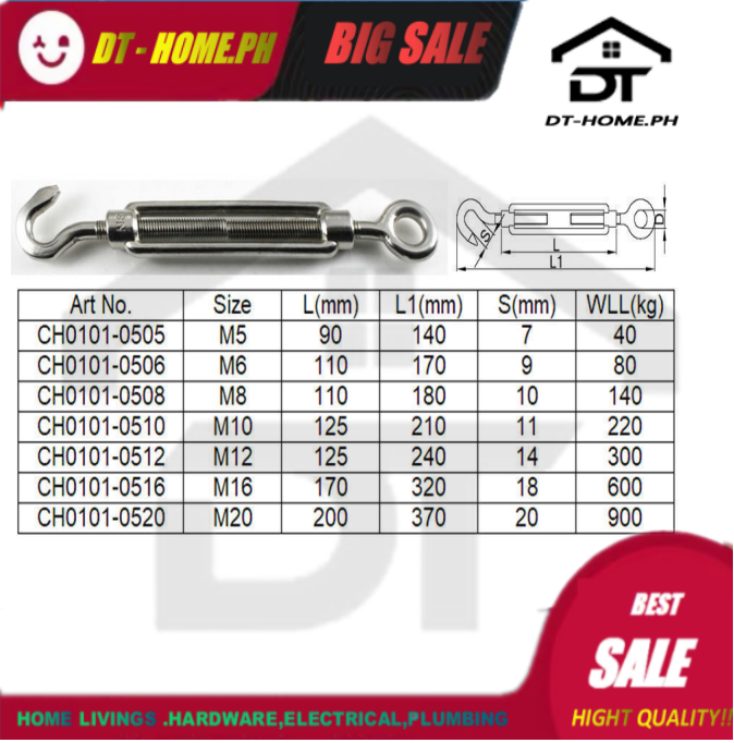 GI TURN BUCKLE 5/8" ( M16 ) HOOK AND EYE TURNBUCKLE | Lazada PH