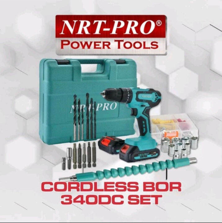 Bor Baterai Beton NRT PRO 340 DC + Set Bor Cordless Impact Drill 20 V ...
