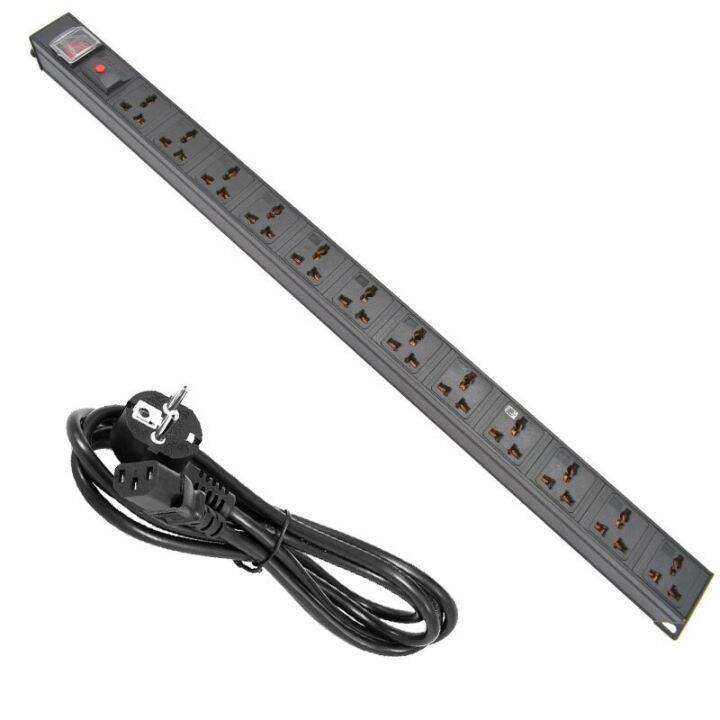 PDU Power Strip 12 Unit Universal Output Socket Network Cabinet Rack Switch Overload Protection ...