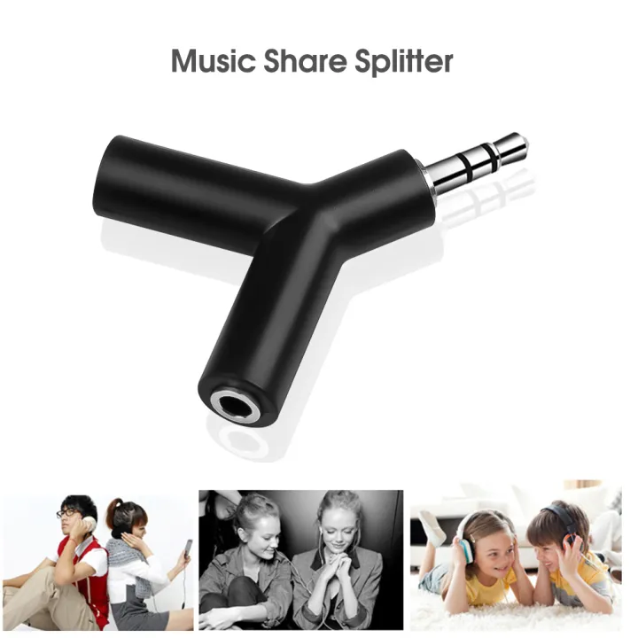 3.5mm Double Jack Adapter Y-shape Plug Stereo Headphone Splitter For PC ...