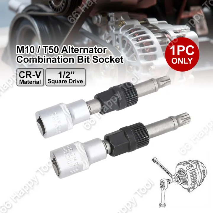 M10 / T50 1pc Alternator Combination Bit Socket 115mm CR-V 1/2" Square ...