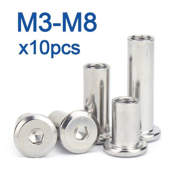 10pcs/lot M3 M4 M5 M6 M8 Stainless Steel Flat Hex Hexagon Socket Head Furniture Rivet Connector ...