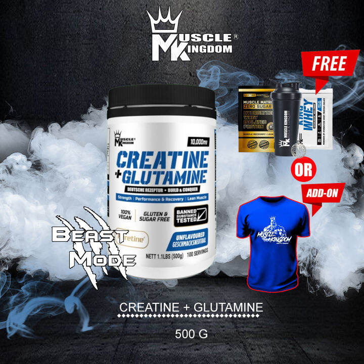 Muscle Kingdom | Creatine Monohydrate + Glutamine 500g (100 serving ...