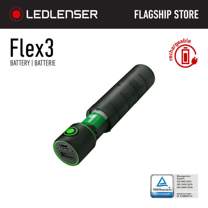 Ledlenser Flex3 Powerbank - IP65 - Rechargeable Battery Type 1x18650 - Charge Level Indicator ...