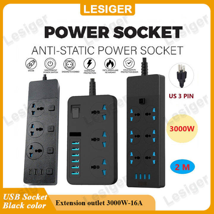 3000W Power Strip Universal Multi Socket And USB Port Lead Outlet With ...