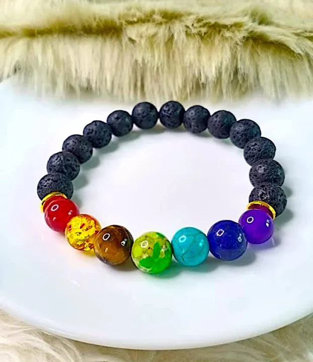 7 Chakra Healing Charms Lava Rock Bracelets For Men & Women 8MM 10MM ...