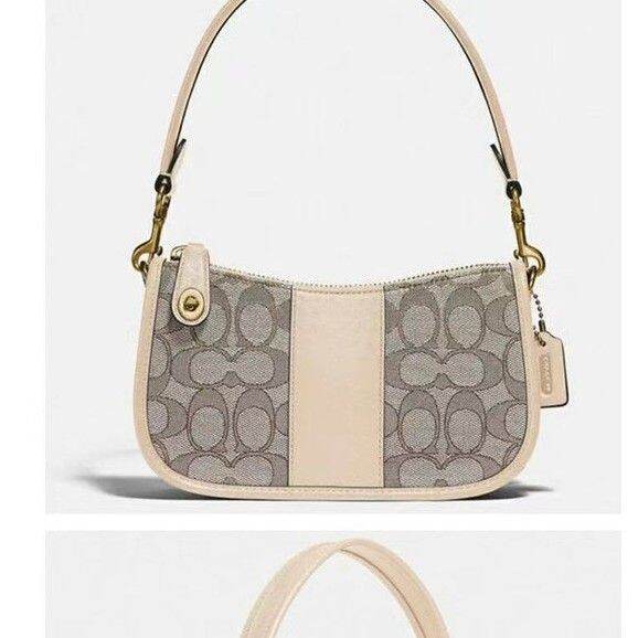 coach C0721 2325 พิมพ์โลโก้คลาสสิกผ้าใบเคลือบหนังวัวหนังเอียงกระเป๋า ...