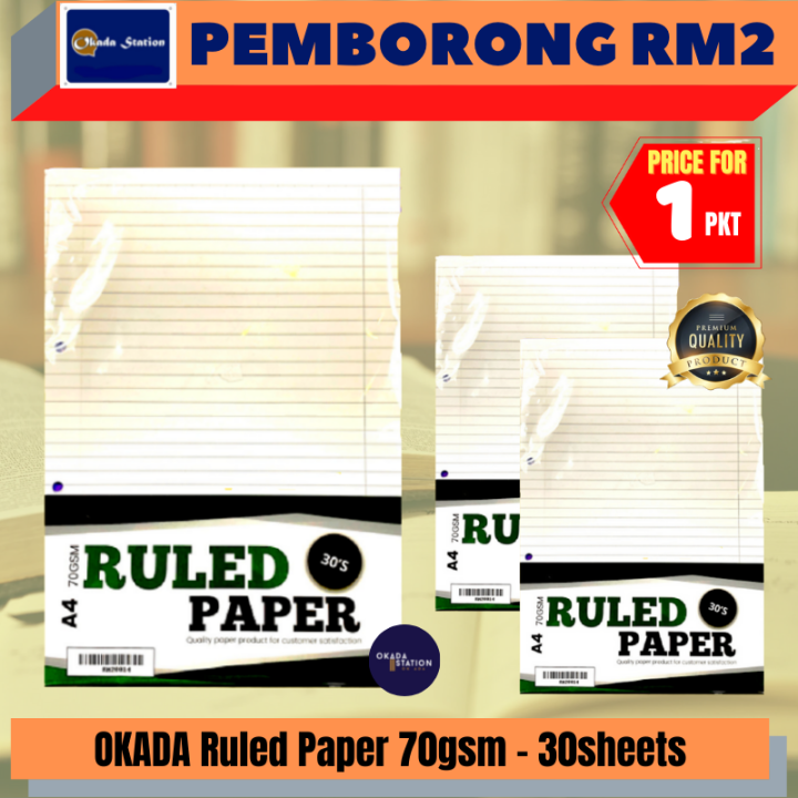 (RM2.20) OKADA A4 Ruled Paper 70gsm - 30's / Kertas Kajang / Kertas ...