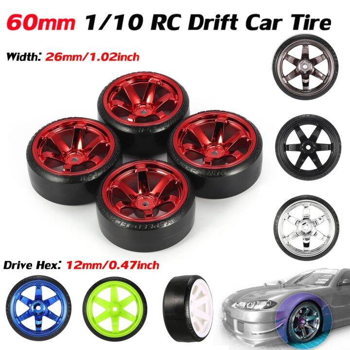 4PCS 60mm 1/10 RC Drift Car Wheel Tire Set Hard Plastic Hub Rim Tyre ...