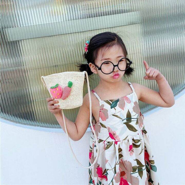 BUUXIAA มินิ สาวๆ เด็กๆ กระเป๋าใส่เหรียญกุญแจ ดอกเดซี่ กระเป๋าสะพายข้างฟาง กระเป๋าถือ ทำด้วยมือ ...