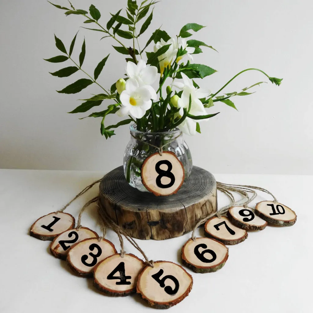 Guoxing 1 10 Wedding Table Numbers Hanging Wood Slice Centerpieces For