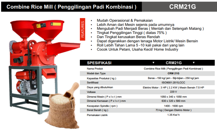 Mesin Giling Padi Beras Gabah Selep BADJA CRM21G / Combine Rice Disk ...