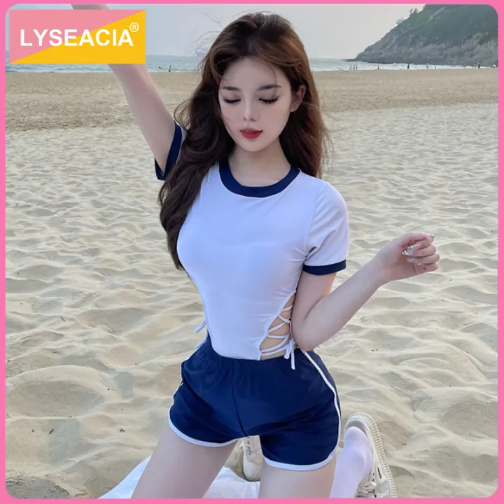 LYSEACIA ชุดว่ายน้ำกีฬาสำหรับชุดบอดี้สูทผู้หญิง + กางเกงขาสั้นบ็อกเซอร์ชุดว่ายน้ำสองชิ้นชุดว่าย ...