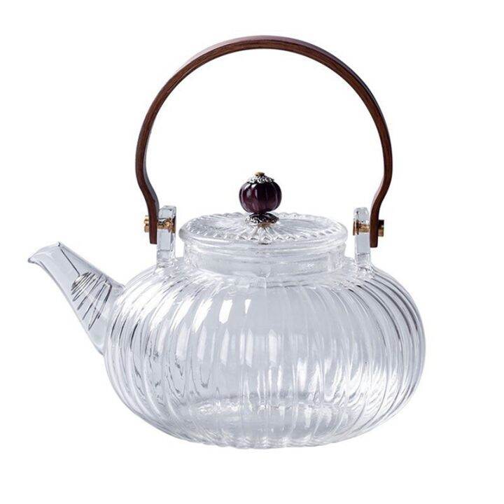 Glass Teapot Wood Handle Teawear High Boron Silicon Transparent Pumpkin ...