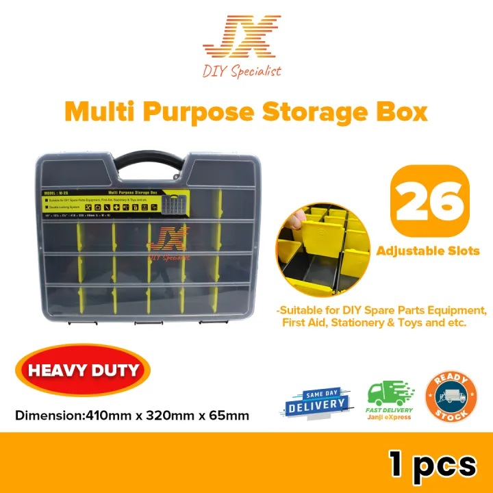 26 Slots Heavy Duty Plastic Adjustable Storage Box Tool Box Hardware Toolbox Kotak Simpanan ...