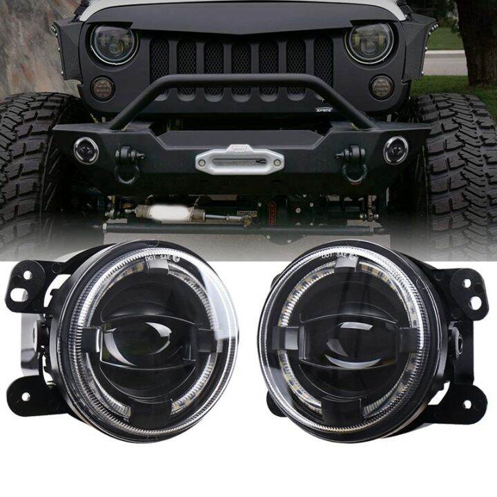 ♛2Pcs 4 Inch Front Bumper Headlight 12V 6500K Fog Light Lamp LED Angel ...