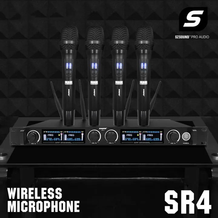 SHURE SR4 4 Channel Professional UHF Wireless Microphone System, 4 Channel UHF Cordless ...