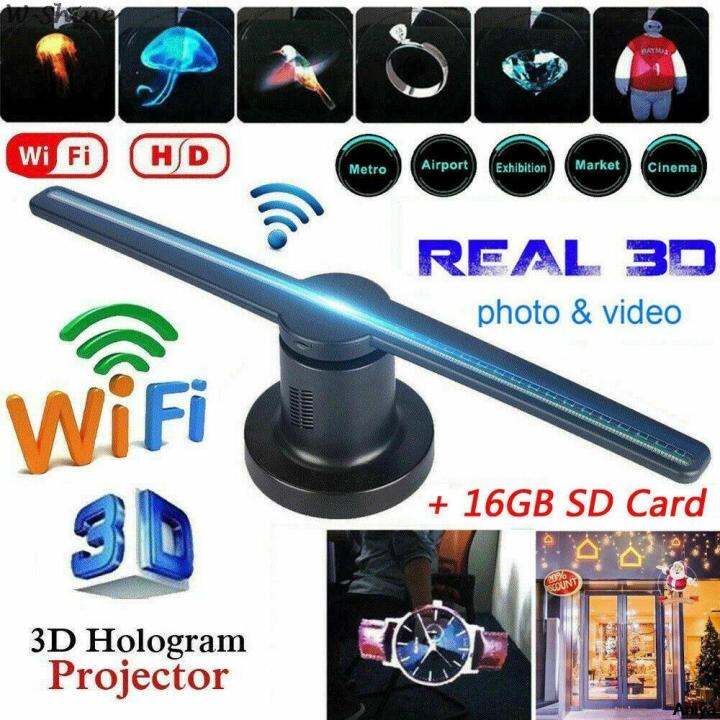 3D Hologram Fan Projector Wall mounted Wifi Led Holographic Lamp Player Remote Advertising ...