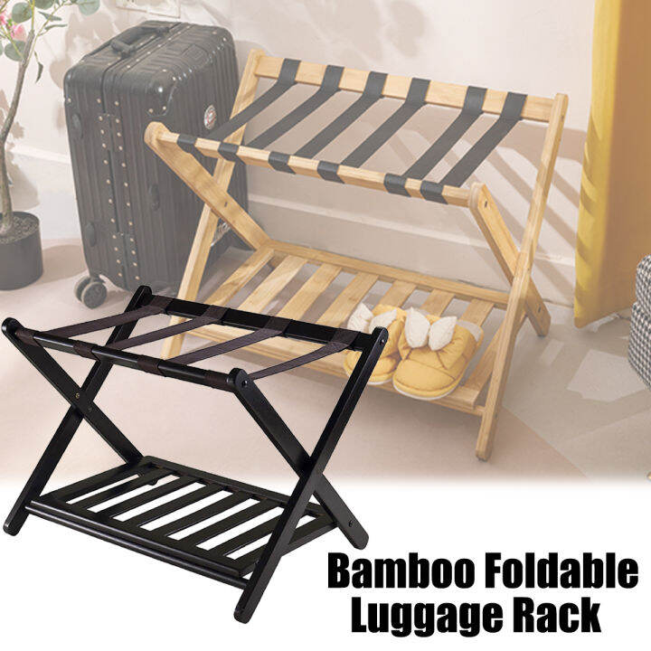 ToolRabbit Bamboo Foldable Luggage Rack Black Holder Hotel Luggage ...