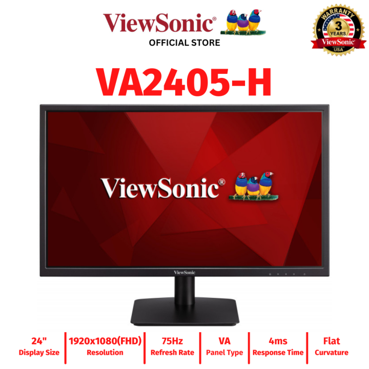 Viewsonic VA2405-H 24" 1920x1080 (FHD), 75Hz, VA, 4ms Monitor with HDMI and VGA Input (2023 ...