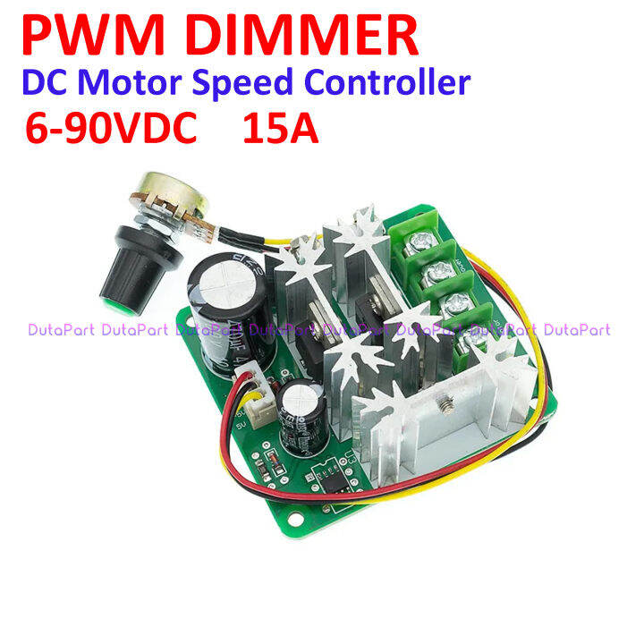PWM DC 6-90V 15A Dimmer Motor Speed Controller 6-90VDC Lampu LED Dimer ...