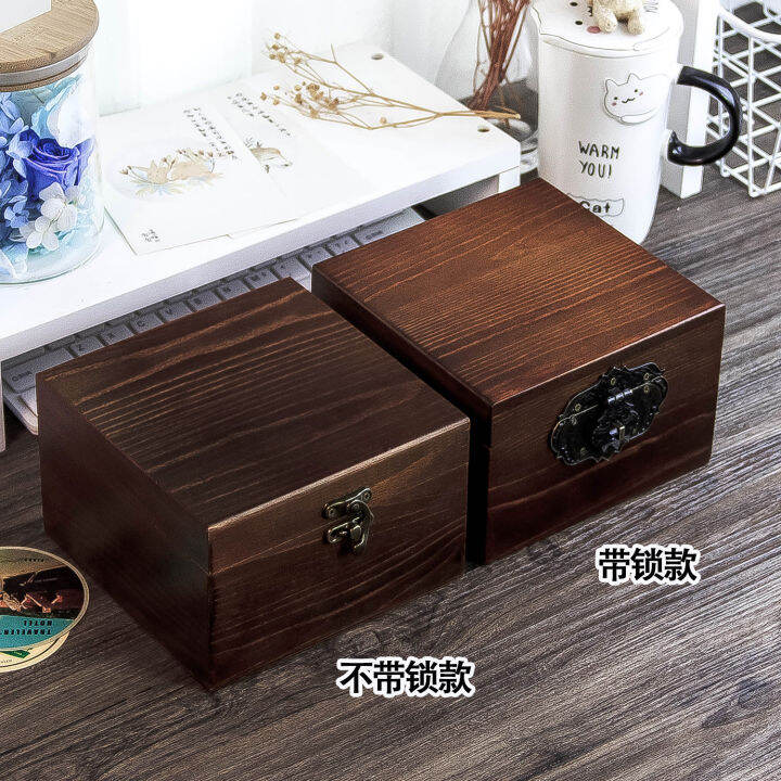 Solid wood retro square small wooden box storage storage collection ...