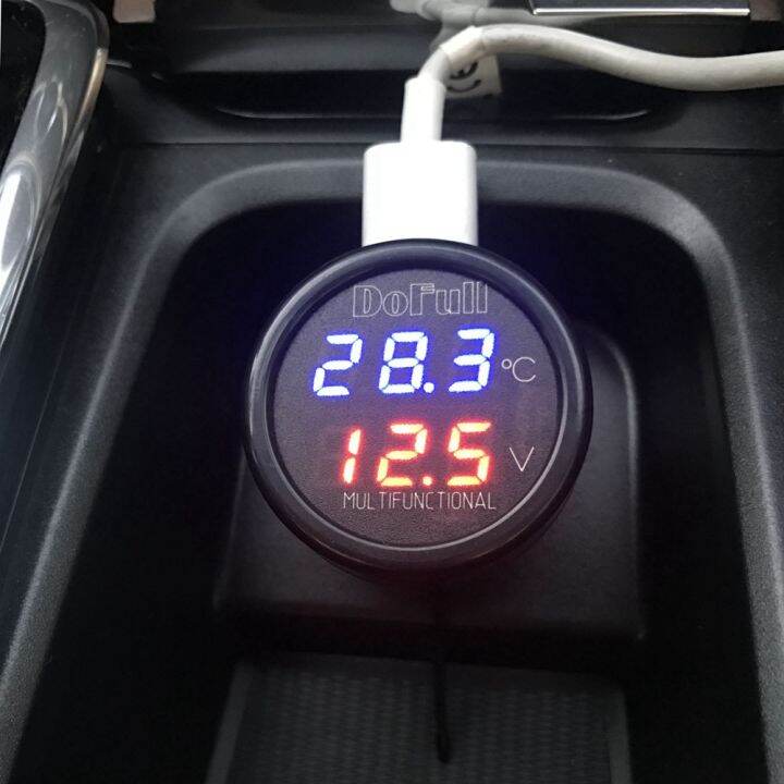 USB Charger Digital Car Battery Voltage Voltmeter Temperature Meter ...