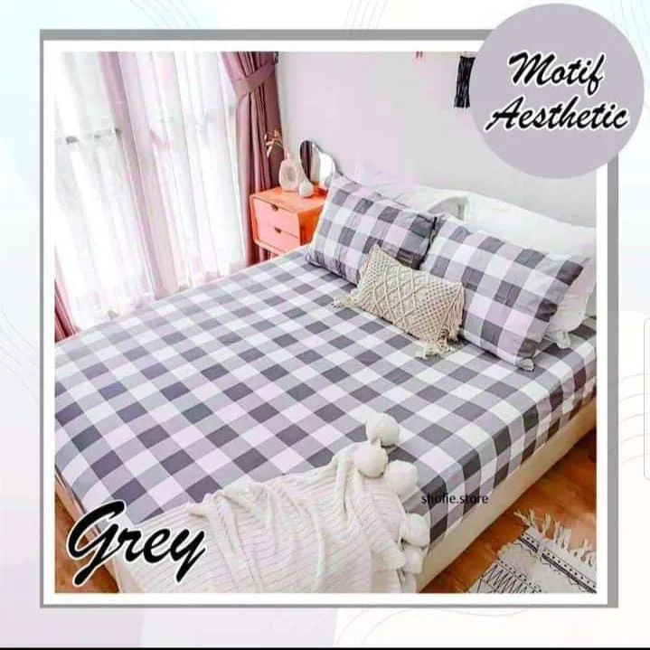 sprei Kotak kotak hitam putih // seprei abu // seprai biru // sprei ...