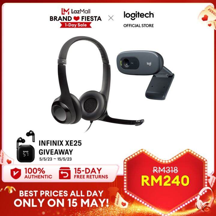 Logitech C270 HD Webcam + Logitech H390 Wired Headset, Stereo ...