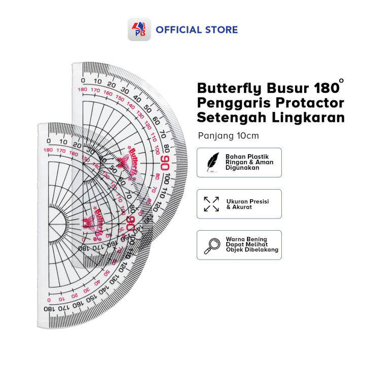 Busur Penggaris Butterfly Busur 180 Derajat Bening Panjang 10 CM ...